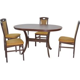 Essgruppe HOFMANN LIVING AND MORE "5tlg. Tischgruppe" Sitzmöbel-Sets Gr. B/H/T: 45 cm x 95 cm x 48 cm, Polyester, Einlegeplatte, nussbaum, nachbildung, gelb, nachbildung Essgruppen