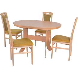 Essgruppe HOFMANN LIVING AND MORE "5tlg. Tischgruppe" Sitzmöbel-Sets Gr. B/H/T: 45 cm x 95 cm x 48 cm, Polyester, Einlegeplatte, buche, nachbildung, gelb, nachbildung Essgruppen