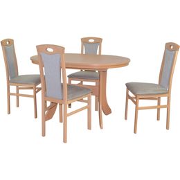 Essgruppe HOFMANN LIVING AND MORE "5tlg. Tischgruppe" Sitzmöbel-Sets Gr. B/H/T: 45 cm x 95 cm x 48 cm, Polyester, Einlegeplatte, buche, nachbildung, grau, nachbildung Essgruppen