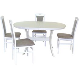 Essgruppe HOFMANN LIVING AND MORE "5tlg. Tischgruppe" Sitzmöbel-Sets Gr. B/H/T: 45 cm x 95 cm x 48 cm, Polyester, Einlegeplatte, weiß (weiß, grau, weiß) Essgruppen