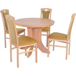 Essgruppe HOFMANN LIVING AND MORE "5tlg. Tischgruppe" Sitzmöbel-Sets Gr. B/H/T: 45 cm x 95 cm x 48 cm, Polyester, Einlegeplatte, buche, nachbildung, gelb, nachbildung Essgruppen