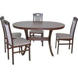 Essgruppe HOFMANN LIVING AND MORE "5tlg. Tischgruppe" Sitzmöbel-Sets Gr. B/H/T: 45 cm x 95 cm x 48 cm, Polyester, Einlegeplatte, nussbaum, nachbildung, grau, nachbildung Essgruppen