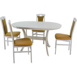 Essgruppe HOFMANN LIVING AND MORE "5tlg. Tischgruppe" Sitzmöbel-Sets Gr. B/H/T: 45 cm x 95 cm x 48 cm, Polyester, Einlegeplatte, weiß (weiß, gelb, weiß) Essgruppen