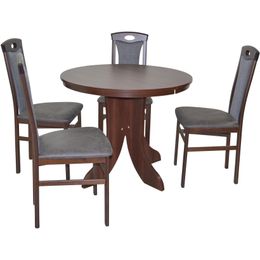 Essgruppe HOFMANN LIVING AND MORE "5tlg. Tischgruppe" Sitzmöbel-Sets Gr. B/H/T: 45 cm x 95 cm x 48 cm, Polyester, Einlegeplatte, nussbaum, nachbildung, schwarz, nachbildung Essgruppen