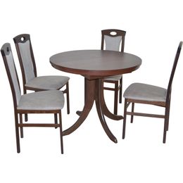Essgruppe HOFMANN LIVING AND MORE "5tlg. Tischgruppe" Sitzmöbel-Sets Gr. B/H/T: 45 cm x 95 cm x 48 cm, Polyester, Einlegeplatte, nussbaum, nachbildung, grau, nachbildung Essgruppen Stühle montiert