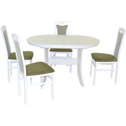 Essgruppe HOFMANN LIVING AND MORE "5tlg. Tischgruppe" Sitzmöbel-Sets Gr. B/H/T: 45 cm x 95 cm x 48 cm, Polyester, Einlegeplatte, weiß (weiß, grün, weiß) Essgruppen