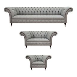 JVmoebel Chesterfield-Sofa Sofa Set Neu Grau Komplett Chesterfield Wohnzimmer Design Modern