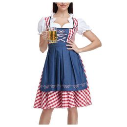 WISHDOR Dirndl Dirndl Damen midi Trachtenkleid Damen Trachtenrock Trachtenmode Kleid (Bayerisches Biermädchen Verkleidung mit trennbare Schürze
