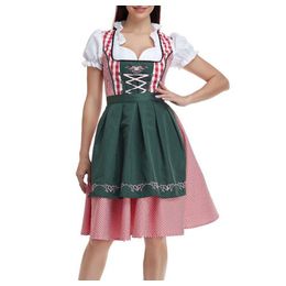 WISHDOR Dirndl Dirndl Damen midi Trachtenkleid Damen Trachtenrock Trachtenmode Kleid (Bayerisches Biermädchen Verkleidung mit trennbare Schürze