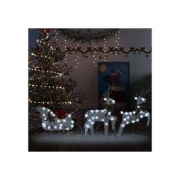 vidaXL Christbaumschmuck Weihnachtsdeko Rentier & Schlitten 60 LEDs Outdoor Silbern (2-tlg)