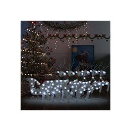 vidaXL Christbaumschmuck Rentier mit Schlitten Weihnachtsdekoration 140 LEDs Silbern (6-tlg)