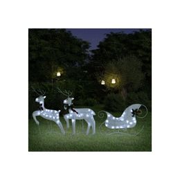 vidaXL Christbaumschmuck Rentier mit Schlitten Weihnachtsdekoration 60 LEDs Outdoor Weiß (2-tlg)