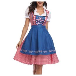 WISHDOR Dirndl Dirndl Damen midi Trachtenkleid Damen Trachtenrock Trachtenmode Kleid (Bayerisches Biermädchen Verkleidung mit trennbare Schürze