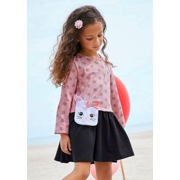 Kidsworld Jerseykleid für kleine Mädchen mit appliziertem Glitzerband und kleiner Tasche, rosa