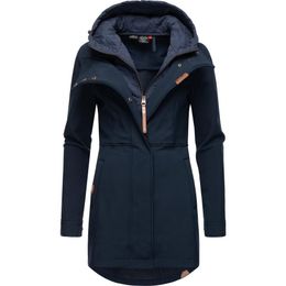 Ragwear Softshellmantel Ybela sportliche, gefütterte Outdoorjacke mit Kapuze, blau