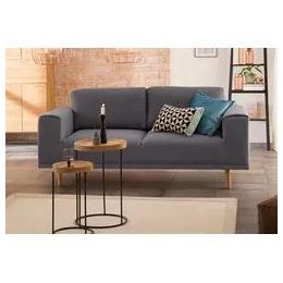 2-Sitzer Home Affaire "Lasse" Sofas Gr. B/H/T: 198cm x 84cm x 89cm, Struktur fein, grau (anthrazit) im scandinavischem Stil mit Holzfüßen