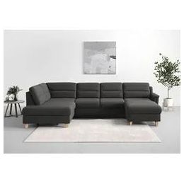 Sit & More Wohnlandschaft SIT & MORE "Farö U-Form" Sofas Gr. B/H/T: 325cm x 90cm x 187cm, Luxus-Microfaser Euphoria, Ottomane links, ohne Bettfunktion-ohne Bettkasten, grau (fango) inklusive Federkern, wahlweise mit Bettfunktion und Bettkasten