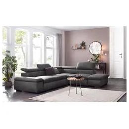 Ecksofa Home Affaire "Alberto L-Form" Sofas Gr. B/H/T: 272cm x 73cm x 226cm, Luxus-Microfaser Vintageoptik, Ottomane rechts, ohne Bettfunktion, grau (anthrazit) mit Kopfteilverstellung, wahlweise Bettfunktion