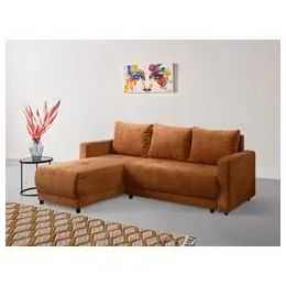 Ecksofa Inosign "Navarra, Schlafsofa, 230cm, m. Bettfunktion (115/200cm) und Bettkasten" Sofas Gr. B/H/T: 230cm x 83cm x 155cm, Cord, Recamiere beidseitig montierbar, orange (terrakotta) Recamiere beidseitig montierbar, in Cord