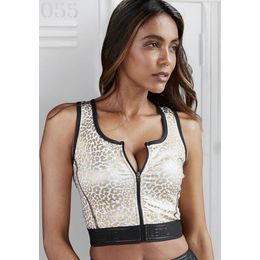 active by Lascana LASCANA ACTIVE Crop-Top '-Sporttop' mehrfarbig Gr. L (44/46) für Damen. Rundhals und Piping, Print, Druck. Figurbetont