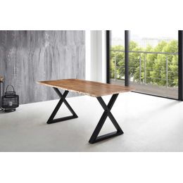 Esstisch Baumkante massiv Akazie natur 180 x 90 X-Gestell schwarz LUBIN
