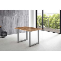 Esstisch Baumkante massiv Akazie natur 180 x 90 U-Gestell silber LUBIN