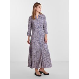 Hemdblusenkleid Y.A.S "YASSAVANNA LONG SHIRT DRESS" Gr. L (40), N-Gr, blau (bluing aop:ditsy flower) Damen Kleider Sommerkleider mit 34 Ärmel