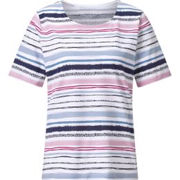 CR&Eacute;ATION L Damen Ringelshirt aus reiner Baumwolle bleu-ros&eacute;-geringelt Gr&ouml;&szlig;e 40