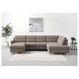 Sit & More Wohnlandschaft SIT&MORE "Farö U-Form" Sofas Gr. B/H/T: 325 cm x 90 cm x 187 cm, Luxus-Microfaser Paris, Ottomane rechts, mit Bettfunktion-mit Bettkasten, grau (taupe) inklusive Federkern, wahlweise mit Bettfunktion und Bettkasten