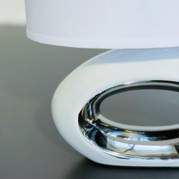 Fischer und Honsel Tischlampe Coba oval Stoffschirm weiß Chromdetail