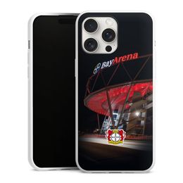 DeinDesign iPhone 15 Pro Max Handy Silikon H&uuml;lle Case wei&szlig; Handyh&uuml;lle Official Licensed Product Bayer 04 Leverkusen Stadium Silikon Case
