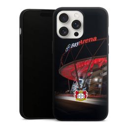 DeinDesign iPhone 15 Pro Max Handy Premium Silikon H&uuml;lle Handyh&uuml;lle schwarz Case Official Licensed Product Bayer 04 Leverkusen Stadium Silikon Premium Case