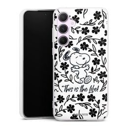 DeinDesign Galaxy A55 5G Handy Silikon H&uuml;lle Case transparent Handyh&uuml;lle Peanuts Flowers Snoopy Silikon Case
