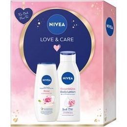Nivea Körperpflege Body Lotion und Milk Geschenkset Rose & Almond Oil Pflegedusche 250 ml + Rosenblüten Body Lotion 400