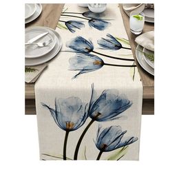 HIBNOPN Tischläufer Tischläufer Lila Blumen Modern Wohnzimmer Abstrakt Tischdecke 33x183cm