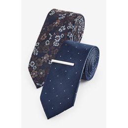next Krawatte 2 x Struktur-Krawatten mit Krawattennadel (3-St)