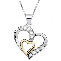 Goldene Hufeisen Herzkette Doppelherz Anhänger mit Kette 925 Silber Rhodiniert Damen Halskette (2-tlg