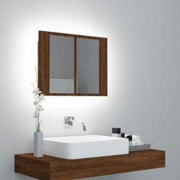 Bad-Hängeschränke - LED-Spiegelschrank Badschrank fürs Bad, Braun Eichen-Optik 60x12x45 cm Holzwerkstoff -BNC71770 - Braun