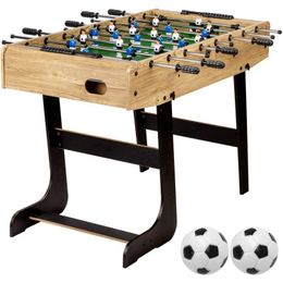 GAMES PLANET® Tischkicker - Klappbar, 121x101x79cm, Rutschfeste Griffe, mit Bällen und Figuren, Holzdekor Hell - Tischfußballtisch, Kickertisch,