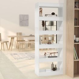 Raumteiler/Bücherregal Paravent Bücherschrank Hochglanz-Weiß 60x30x166cm Holzwerkstoff -BNC69769
