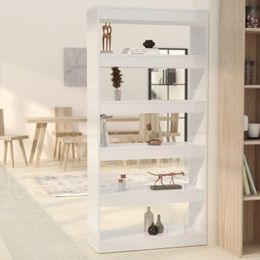 Raumteiler/Bücherregal Paravent Bücherschrank Hochglanz-Weiß 80x30x166cm Holzwerkstoff -BNC94579