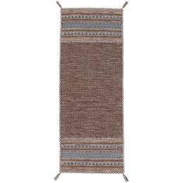 Läufer CarpetFine "Kelim Azizi" Teppiche Gr. B/L: 80 cm x 400 cm, 5 mm, 1 St., braun Kurzflor-Läufer