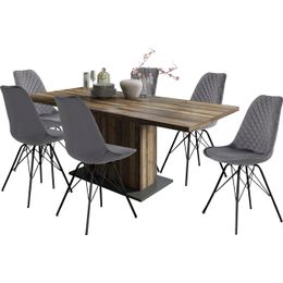 Essgruppe ByLiving "Essgruppe Athen, Rica" Sitzmöbel-Sets Gr. B/H/T: 160 cm x 85 cm x 55 cm, Samt, Einlegeplatte, Ausziehbar, braun (braun, grau, schwarz) Essgruppen