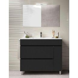 Badezimmer-Set caprera mit 2 Schubladen und einer Tür, 7 verschiedene Farben, 15 Maße, inkl. Möbel, Waschbecken und Spiegel, Graphit 100x45Cm