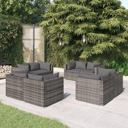 MAISONCHIC 8-tlg. Garten-Lounge-Set Gartenmöbel Set Sitzgruppe Essgruppe mit Kissen Poly Rattan Grau DE31055