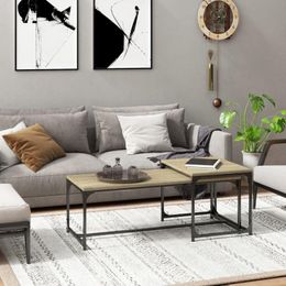 2er Couchtisch-Set, Sofatisch/Kaffeetisch für das Wohnzimmer, Wohnzimmertisch im Industrie-Design Sonoma-Eiche Holzwerkstoff -FV42967 - Braun