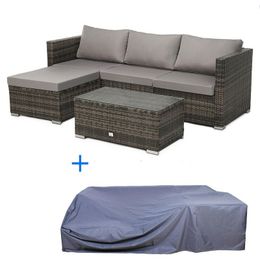 Queens Polyrattan Lounge Eck-Sofa Gartenmöbel Haube Set Braun - SVITA