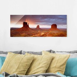 MICASIA Glasbild - Monument Valley bei Sonnenuntergang - Panorama Quer Größe HxB: 30cm x 80cm