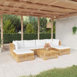 7-tlg. Garten-Lounge-Set Gartenmöbel-Set Terrassen-Sitzgruppe mit Kissen Massivholz Teak ZDEH68616 MAISONCHIC