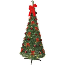 Künstlicher Weihnachtsbaum Pop-Up-Tree von STAR TRADING, Tannenbaum mit Christbaumschmuck, LED Lichterkette und Ständer in Grün und Rot, warmweiß,